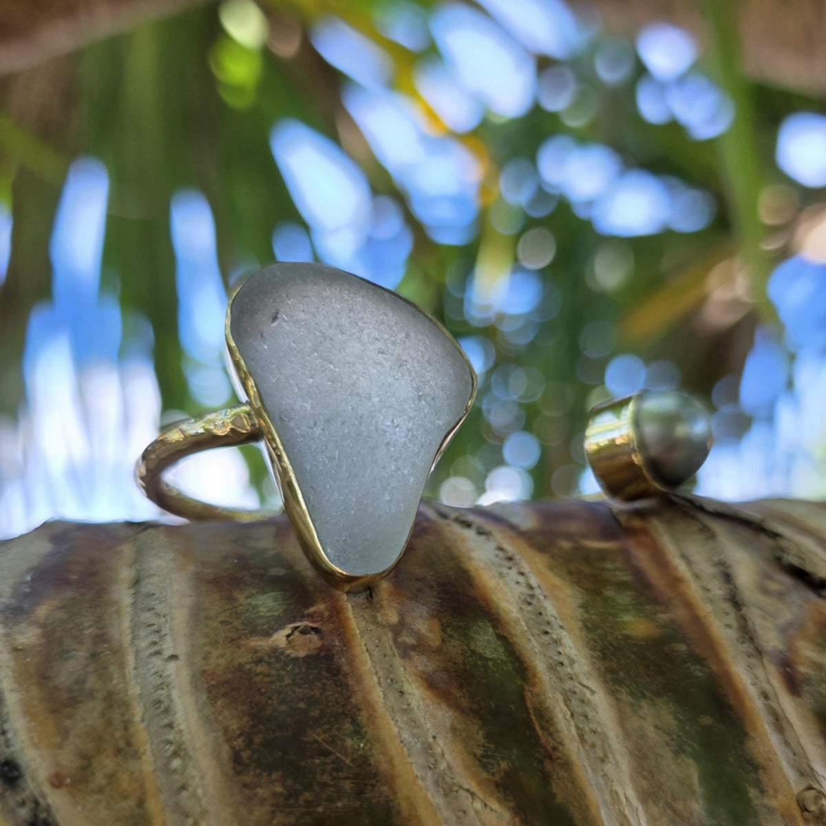 READY TO SHIP Civa Fiji Saltwater Bezel Set Pearl & Seaglass Cuff - 14k Gold Fill FJD$