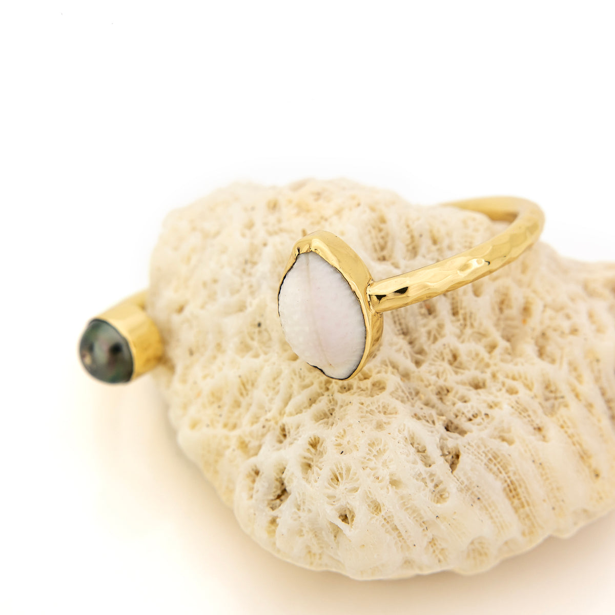 READY TO SHIP Civa Fiji Saltwater Bezel Set Pearl & Shell Cuff - 14k ...