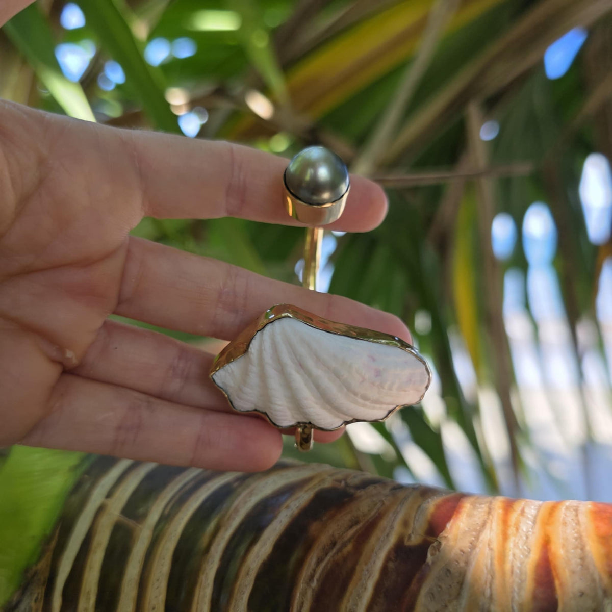 READY TO SHIP Civa Fiji Saltwater Bezel Set Pearl & Shell Cuff - 14k ...