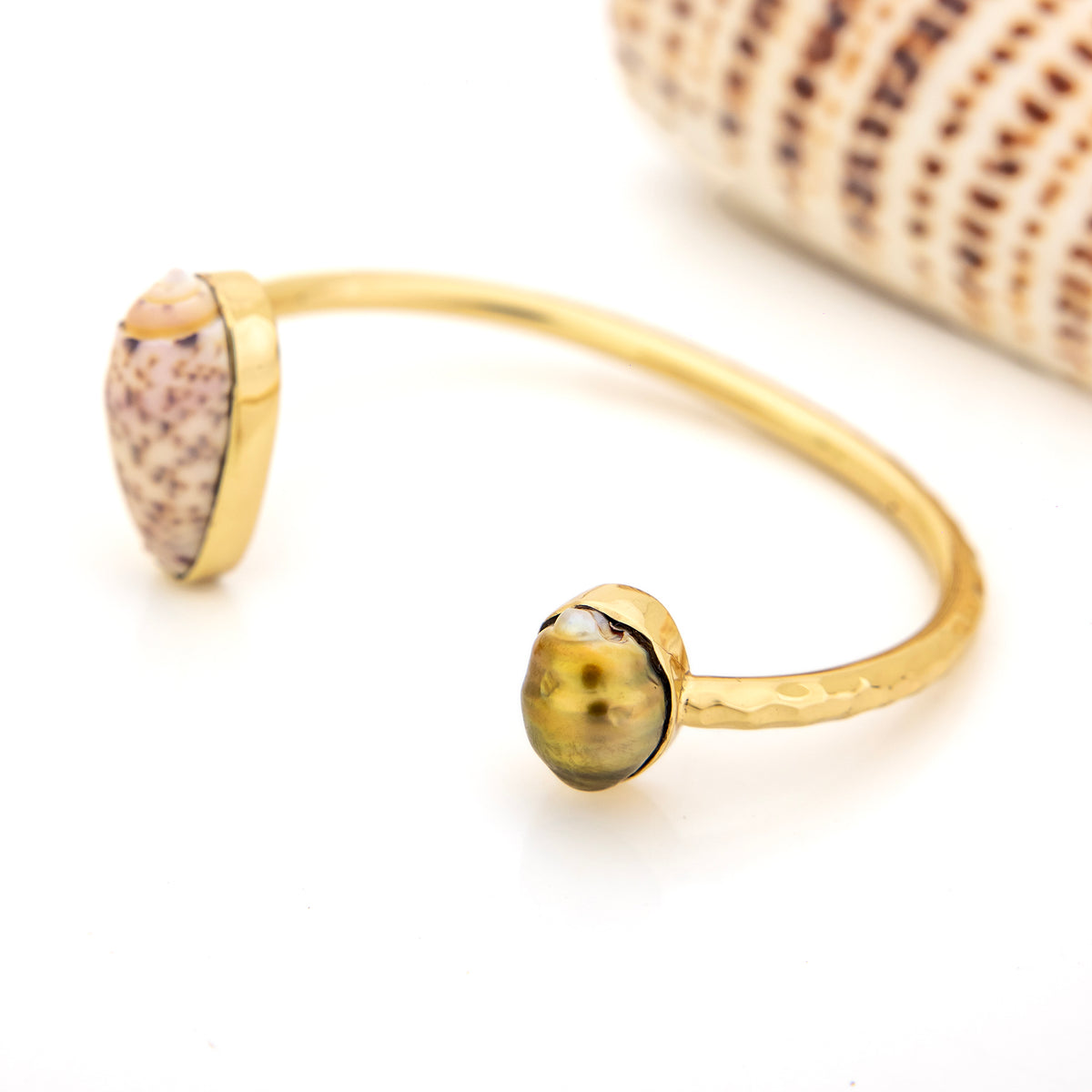 READY TO SHIP Civa Fiji Saltwater Bezel Set Pearl & Shell Cuff - 14k ...