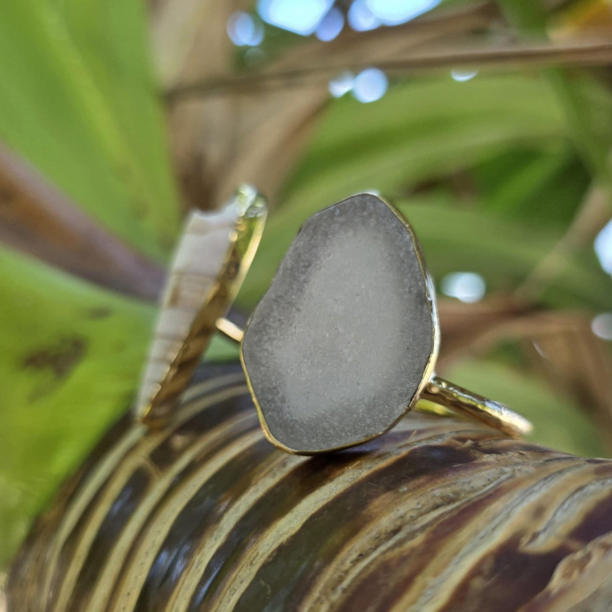 READY TO SHIP Bezel Set Seaglass & Shell Cuff - 14k Gold Fill FJD$