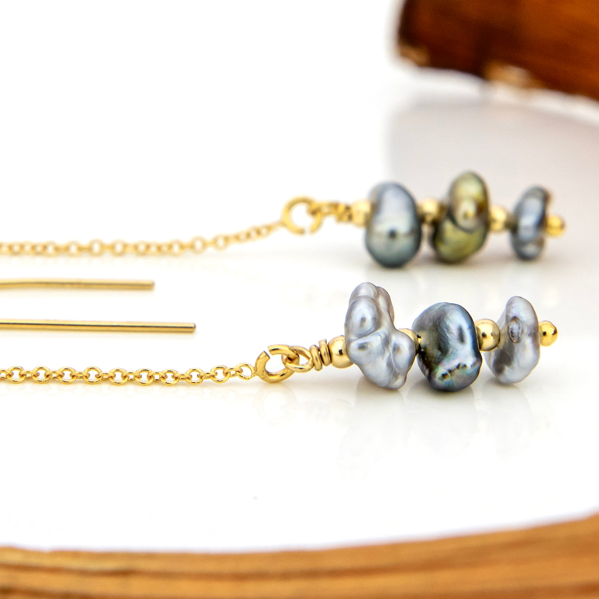 READY TO SHIP Civa Fiji Keshi Pearl Threader Earrings - 14k Gold Fill FJD$