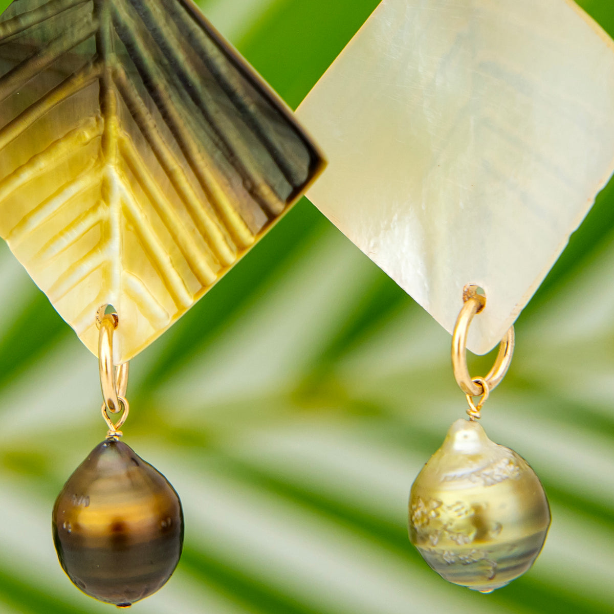 READY TO SHIP Mother of Pearl & Civa Fiji Pearl Earrings - 18k Gold ...