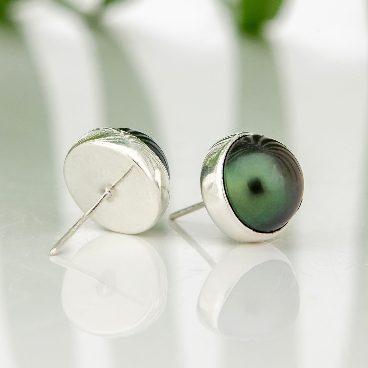 READY TO SHIP Civa Fiji Bezel Set Pearl Stud Earrings - 925 Sterling ...