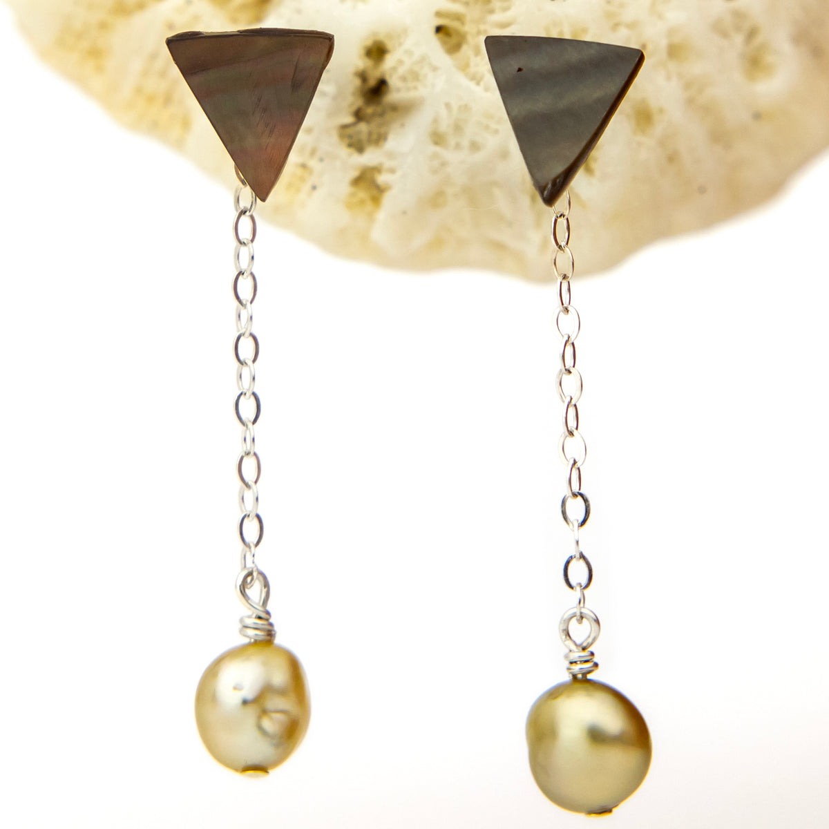 READY TO SHIP Mother of Pearl & Fiji Keshi Pearl Earrings -925 Sterling ...